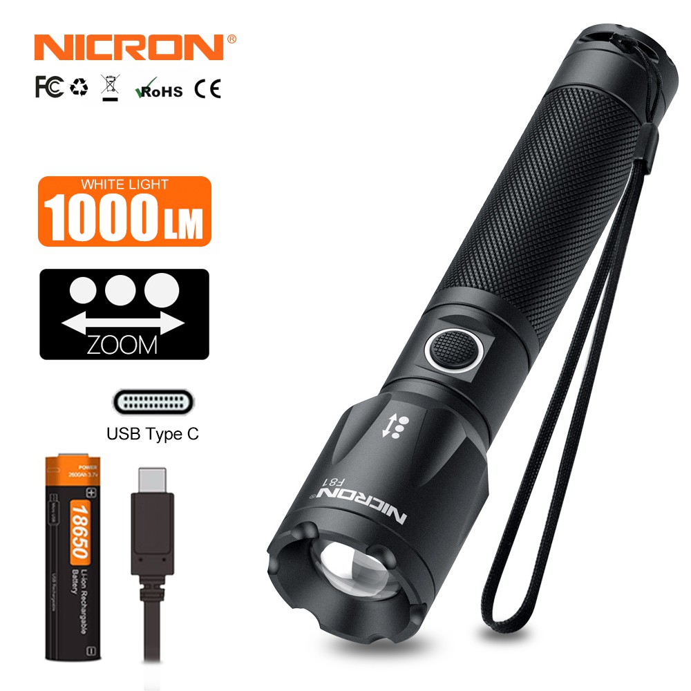 Nicron LED Flashlight F81 Zoomable Focus Flashlight 1000LM High ...