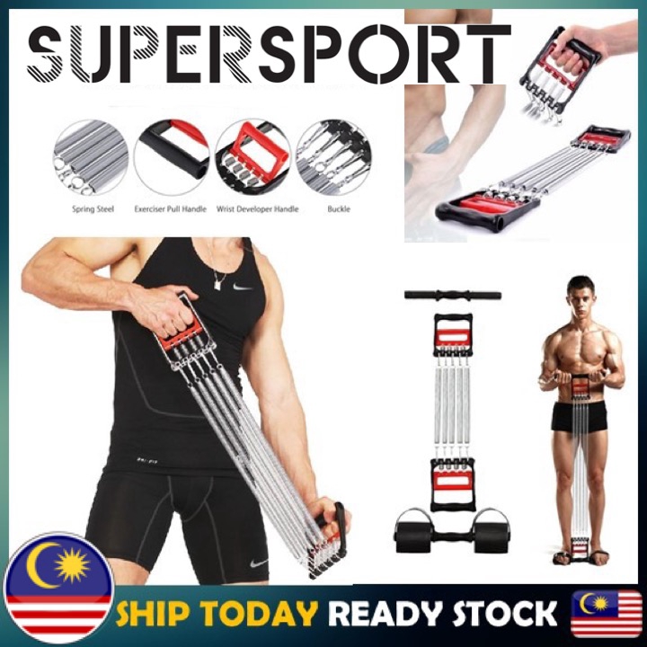 Spring Chest Expander 3 in 1 Hand Gripper Muscle Exercise Leg Arm ...