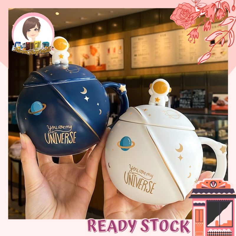 Astronaut cup mug couple space traveller cute gift ceramic 创意ins星空马克杯带盖 ...