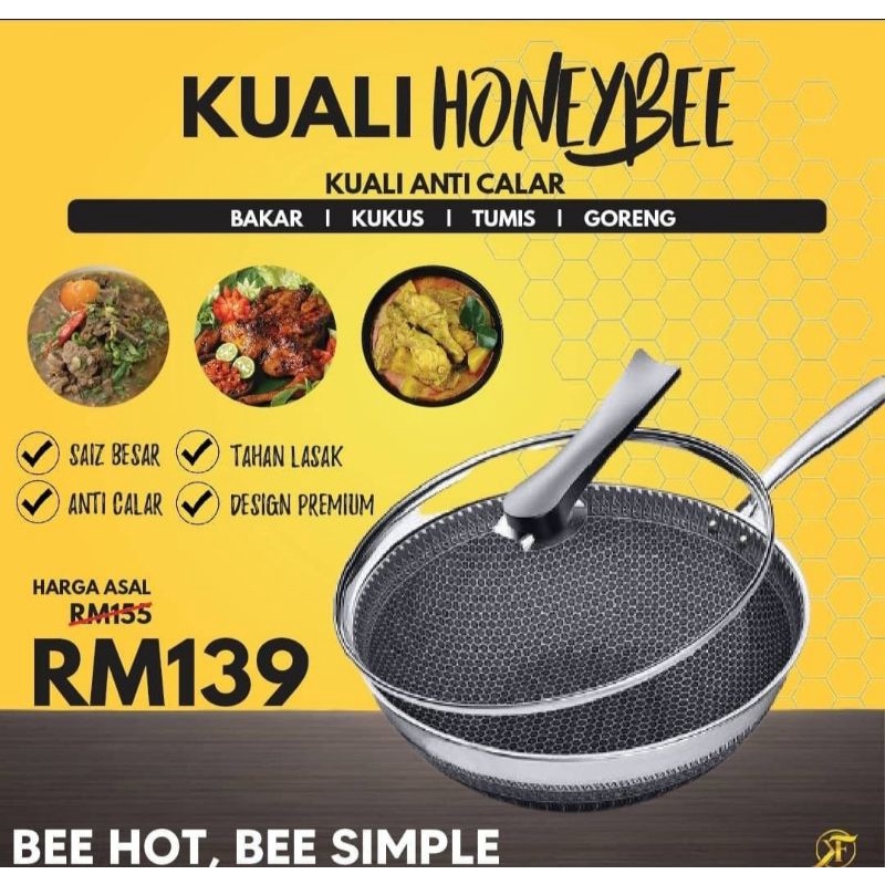 KUALI HONEYBEE ANTI CALAR STAINLESS STEEL KAFERRY (FREE POS) | Shopee ...