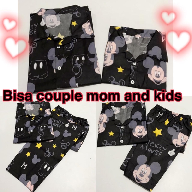 HITAM Mikeee black sleepwear pajama set for couples, mom and kids ...
