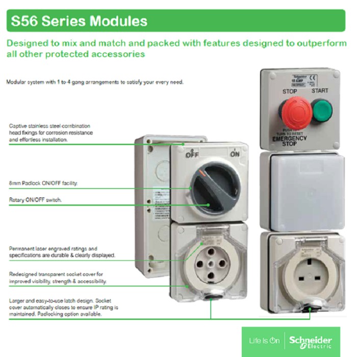 Schneider Electric S56 250V 13A 3 Straight Pin Switched Socket Grey ...