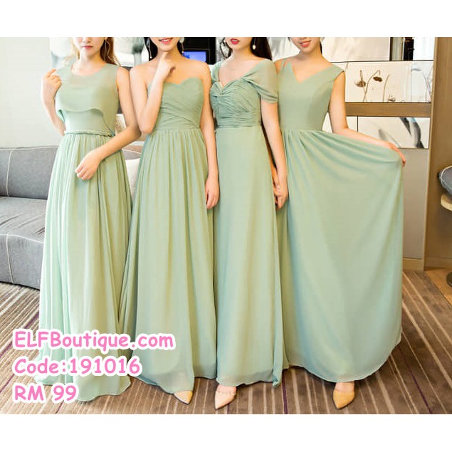 READY STOCK Matcha Green Bridesmaid Dress Simple Maxi Dinner Dress XS ...