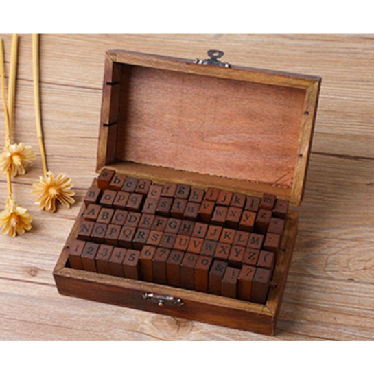 Alphabet Wooden Stamp Chop Set DIY Scrapbook Journal Gift Ink Pad ...