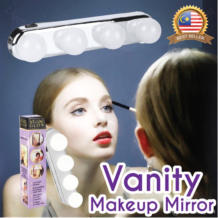 Portable 4 LED Bulbs Cosmetic Studio Glow Vanity Makeup Light / Cermin ...