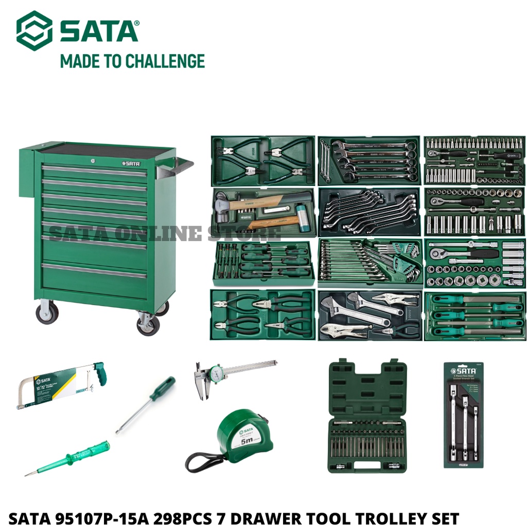 SATA 95107P-15A 298PCS 7 DRAWER TOOL TROLLEY SET / SATA TOOLS SET ...