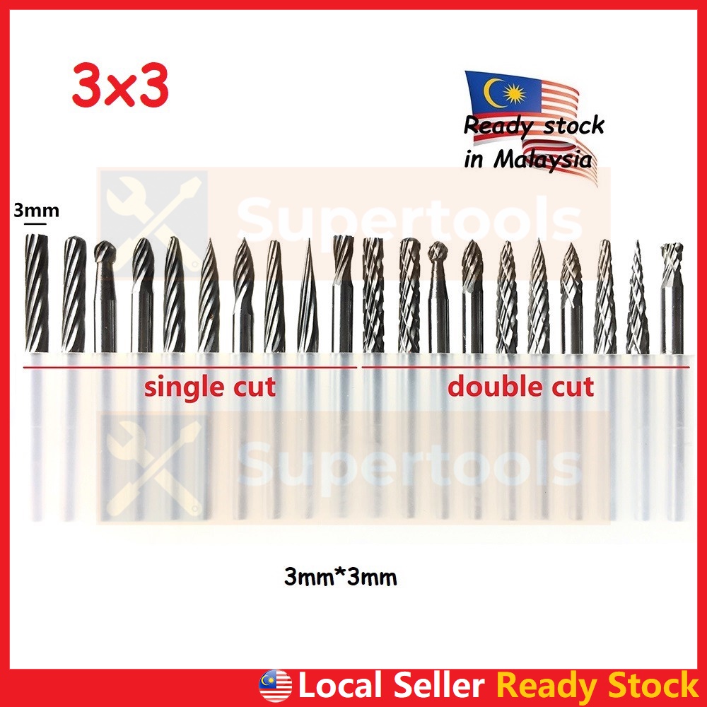 10pcs or 20pcs 3x3mm Tungsten Carbide Burr 3mm Single Cut Double Cut ...