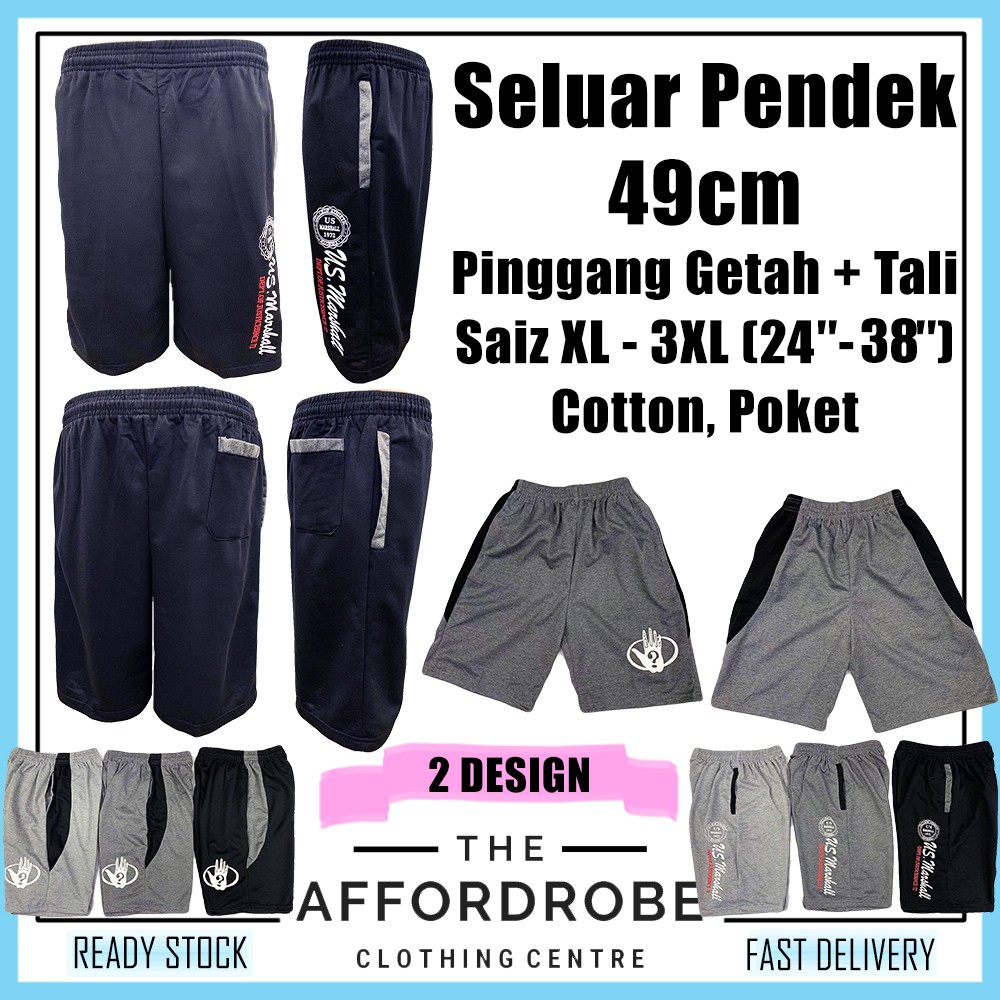 24-38inci Seluar Pendek 49cm XL-3XL Soft Cotton Pinggang Getah Tali ...