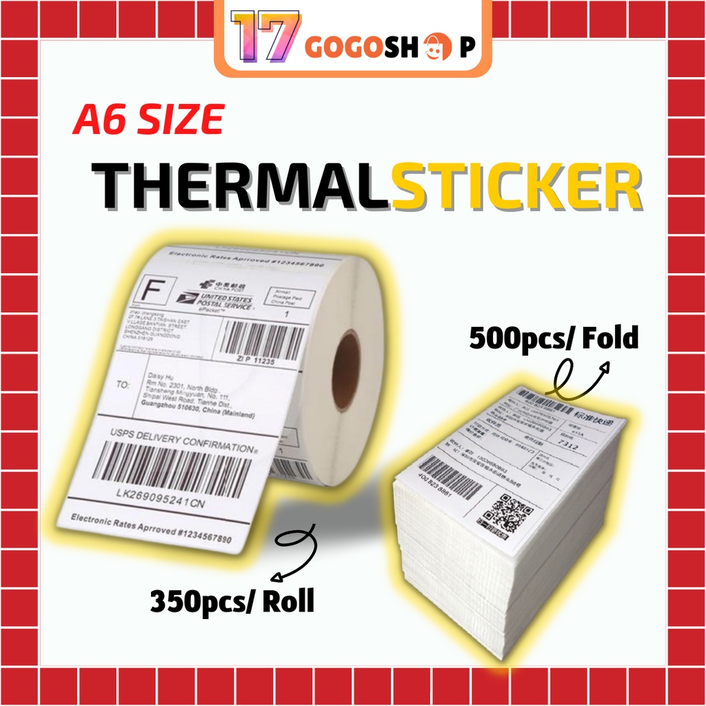350pcs Roll/ 500pcs A6 Fold Thermal Label Sticker AWB Sticker ...