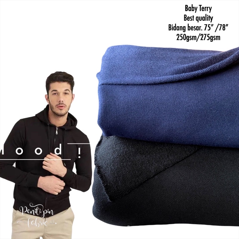 Kain baby terry fabric mini terry black hitam navy blue biru | Shopee ...
