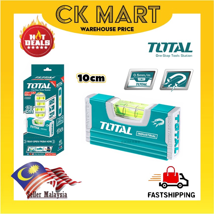 TOTAL Pocket Magnetic Water Level Ruler / Spirit Level 100mm 4 ...