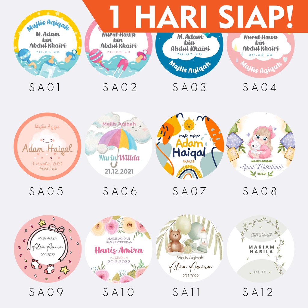 STICKER LABEL DOORGIFT AQIQAH | 4CM - 100PCS | 1 HARI SIAP! | Shopee ...