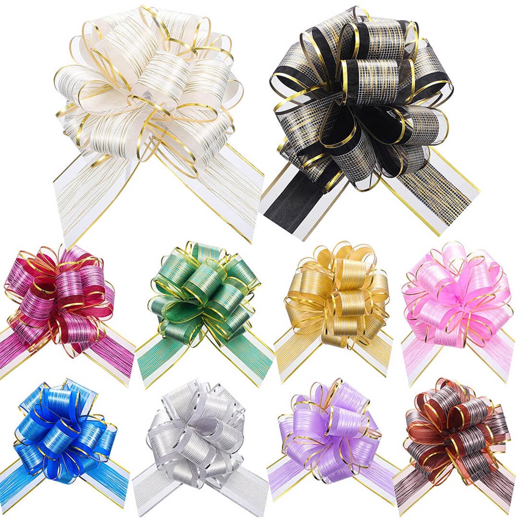SHIOK 3.2cm Pull Bow Flower Ribbon With Grid And Lines Pattern For ...