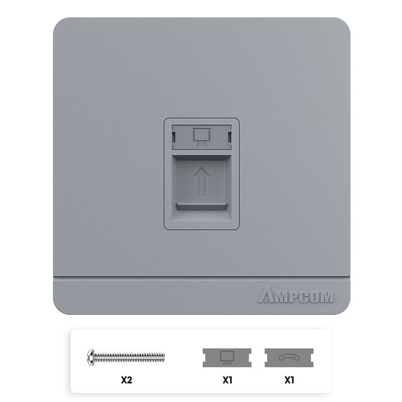 AMPCOM Wall Faceplate Socket Grey Networking Socket Outlet Mount Panel ...