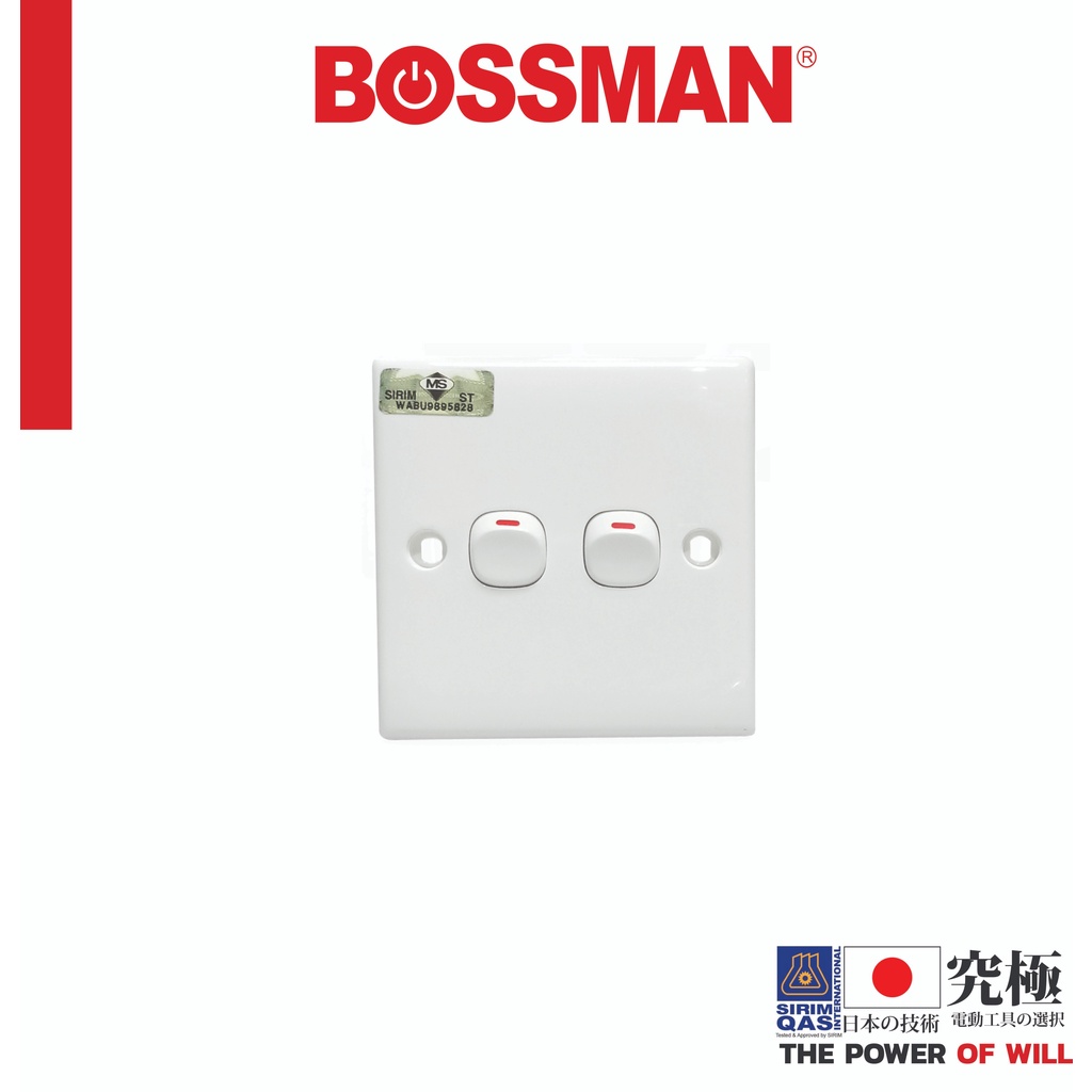 BOSSMAN - (1 BOX 10 PCS) 2 Gang 1 Way Switch 250V a.c SIRIM-Certified ...