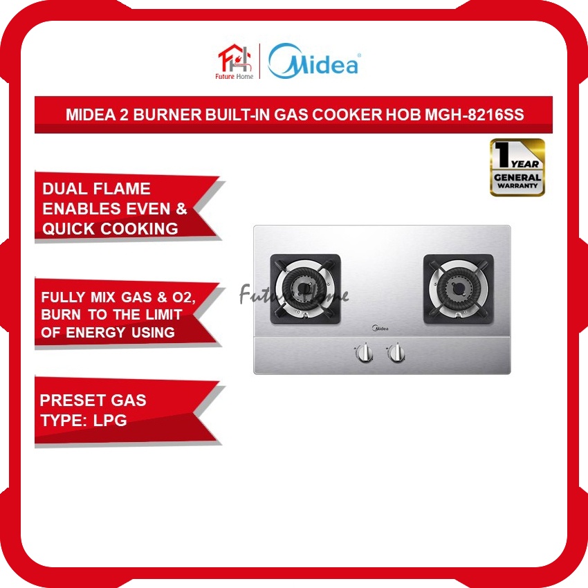 Midea 2 Burner Built-In Gas Cooker Hob MGH-8216SS (Stainless Steel ...