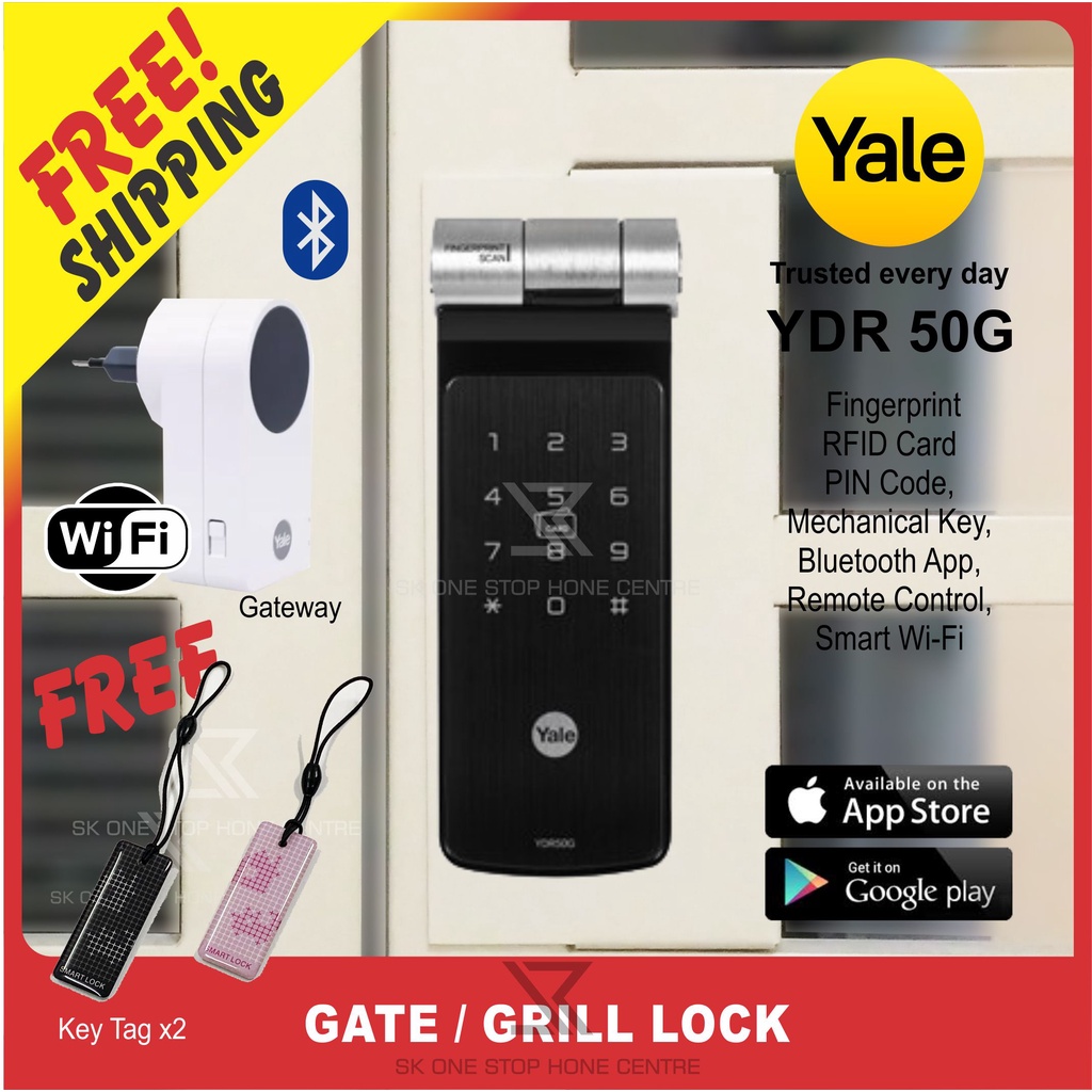 Yale YDR 50-G 6 in 1 Grill Smart (Gate) Fingerprint Digital Door Lock ...