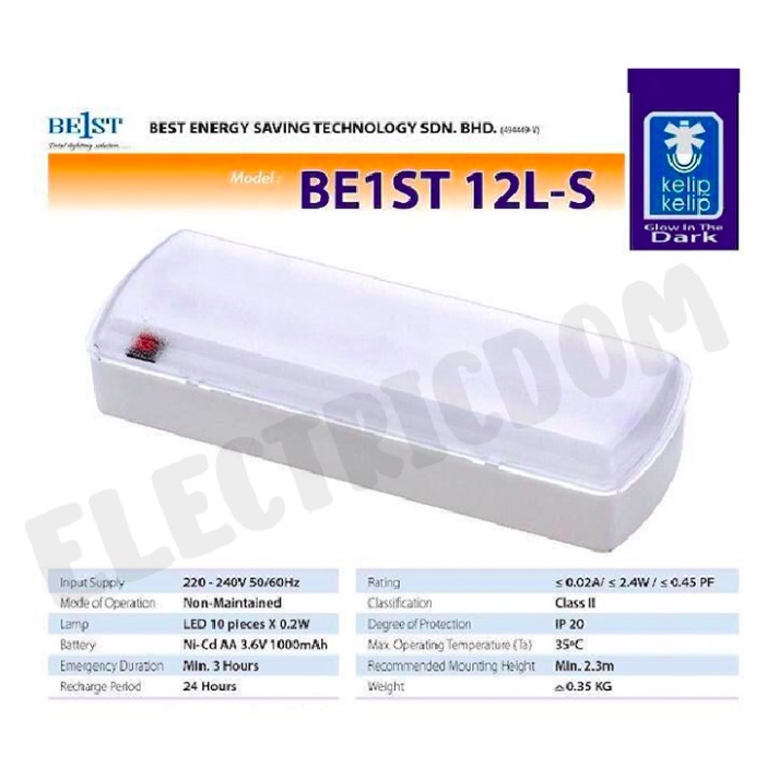 🔥KELIP KELIP BE1ST 12L-S LED EMERGENCY LIGHT KELIP-KELIP LAMPU KECEMASAN SIRIM BOMBA APPROVED ...