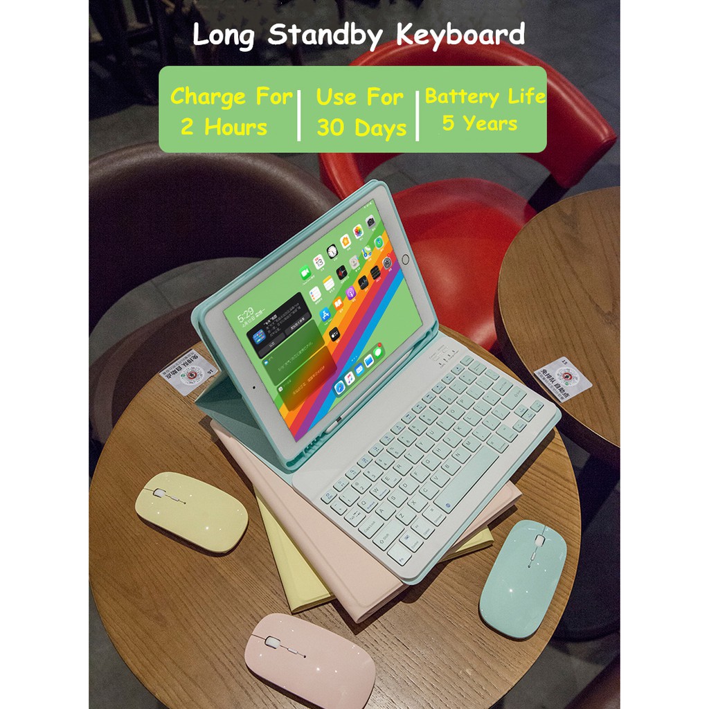Wireless Bluetooth Keyboard Mouse Set 3 In 1 Pad Keyboard Mouse Pu Case For Ipad Detachable