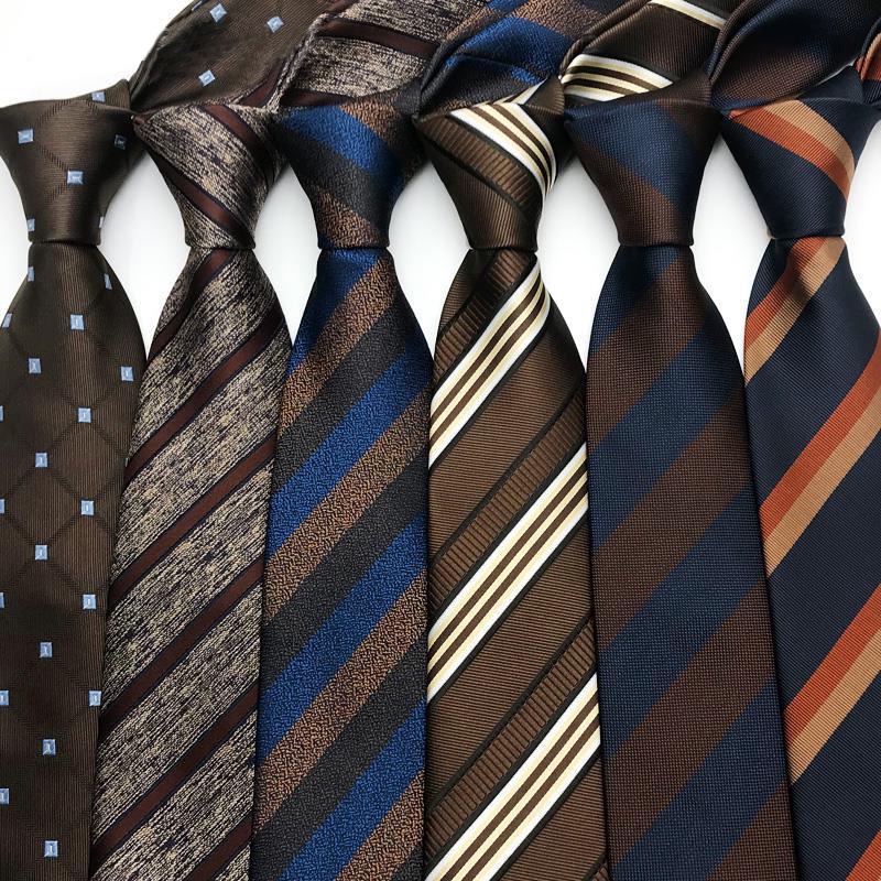 Luxury 8CM Mens Ties Striped Brown Formal Classic Dress Gravata ...