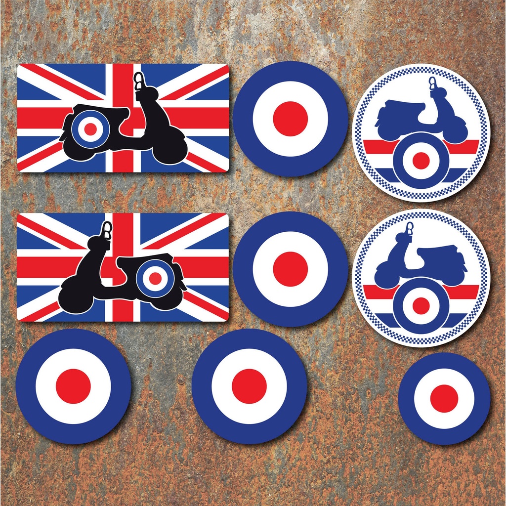 1Set Scooter Laminated Sticker set Helmet British MOD Retro Union Jack ...