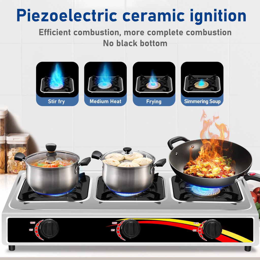 SUKINBO 3 Three Burner Gas Stove Dapur Gas Stainless Steel Gas Stove ...