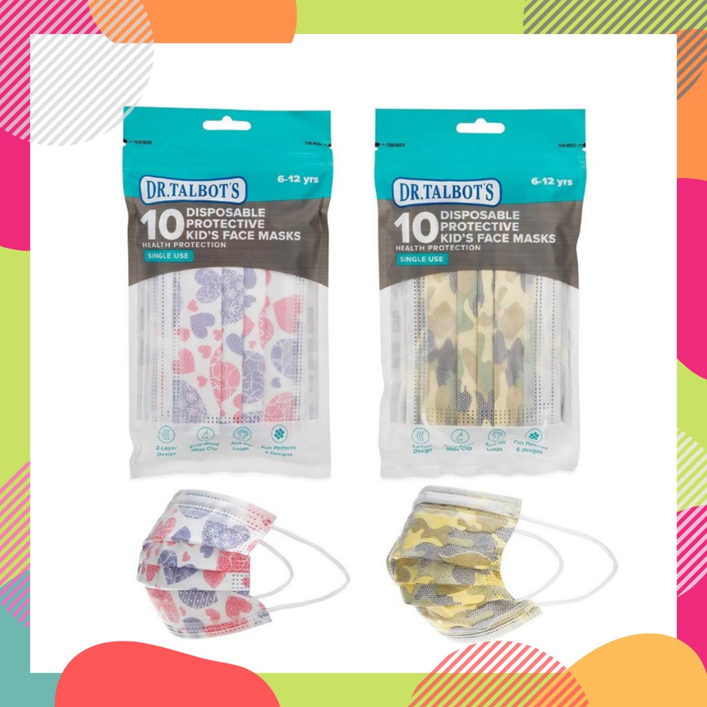 DR TALBOT'S Kids Face Mask (3-Layer Design) 6-12y (10pcs/pack) | Shopee ...