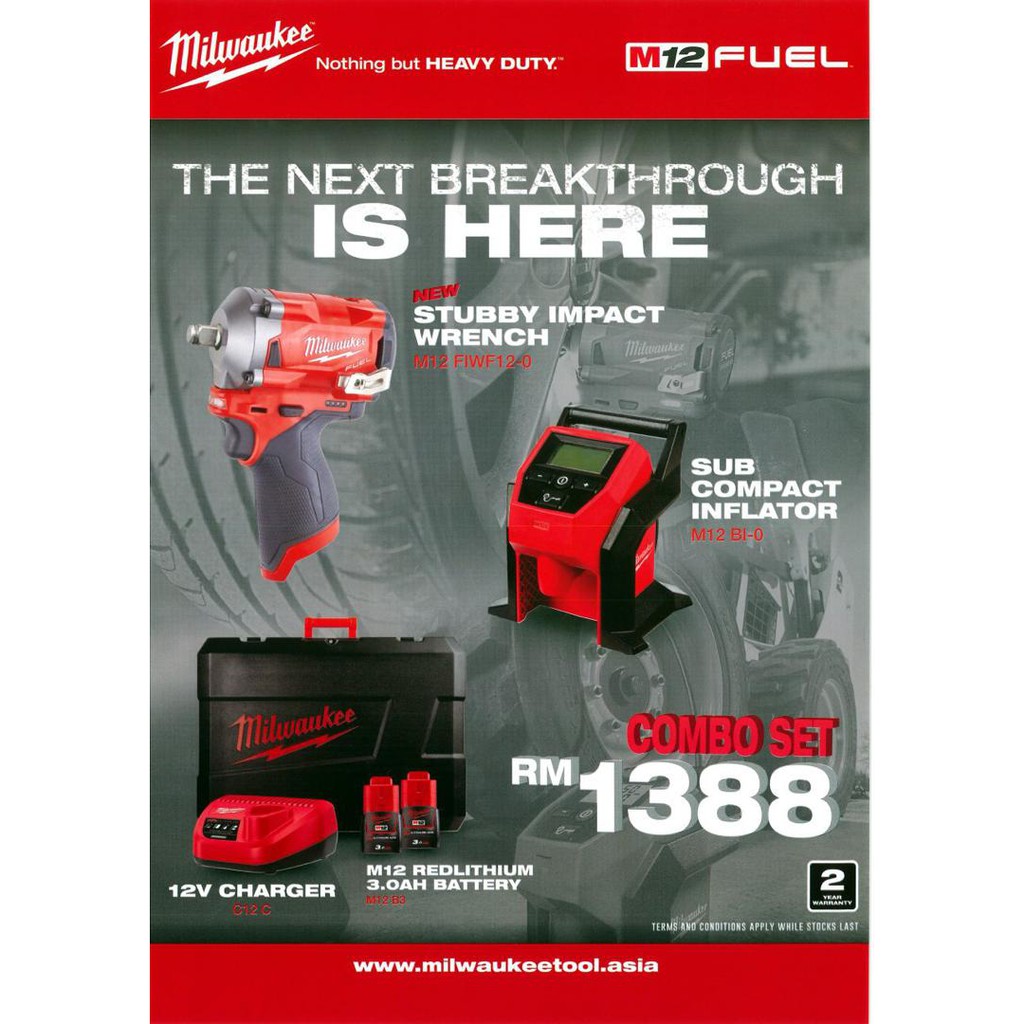 MILWAUKEE M12FIWF12-302 M12 FUEL 1/2" STUBBY IMPACT WRENCH (339NM ...