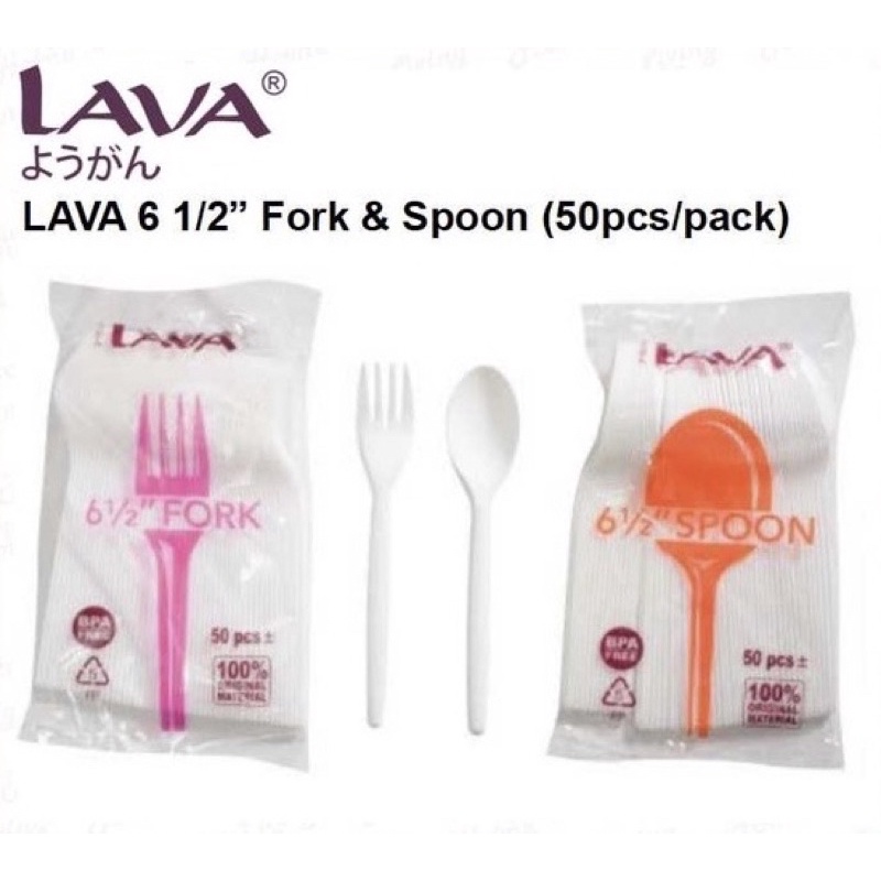 LAVA 50pcs Disposable Party Spoon & Fork 6.5” /Long Plastic Spoon ...