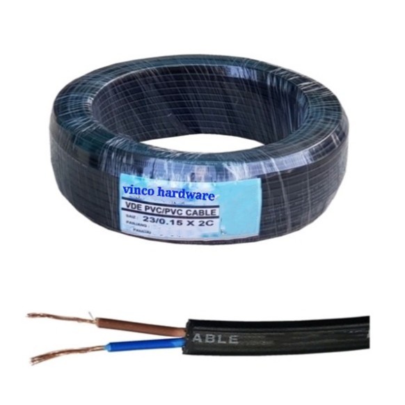 23/015 X 2C PVC MULTIFUNCTION Twin Flat VDE CABLE WIRE (BLACK) 2 CORE ...
