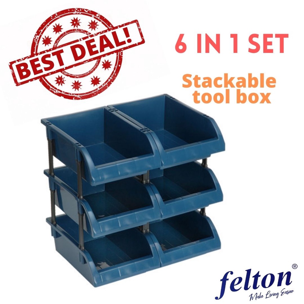 (6 IN 1) FELTON Stackable Bins /Tool Rack/ Hardware Organiser ...