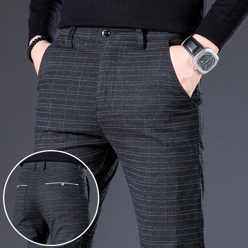 🇲🇾 Checkered Pants Men Regular Cut Skin-Friendly Smooth Office Cropped ...