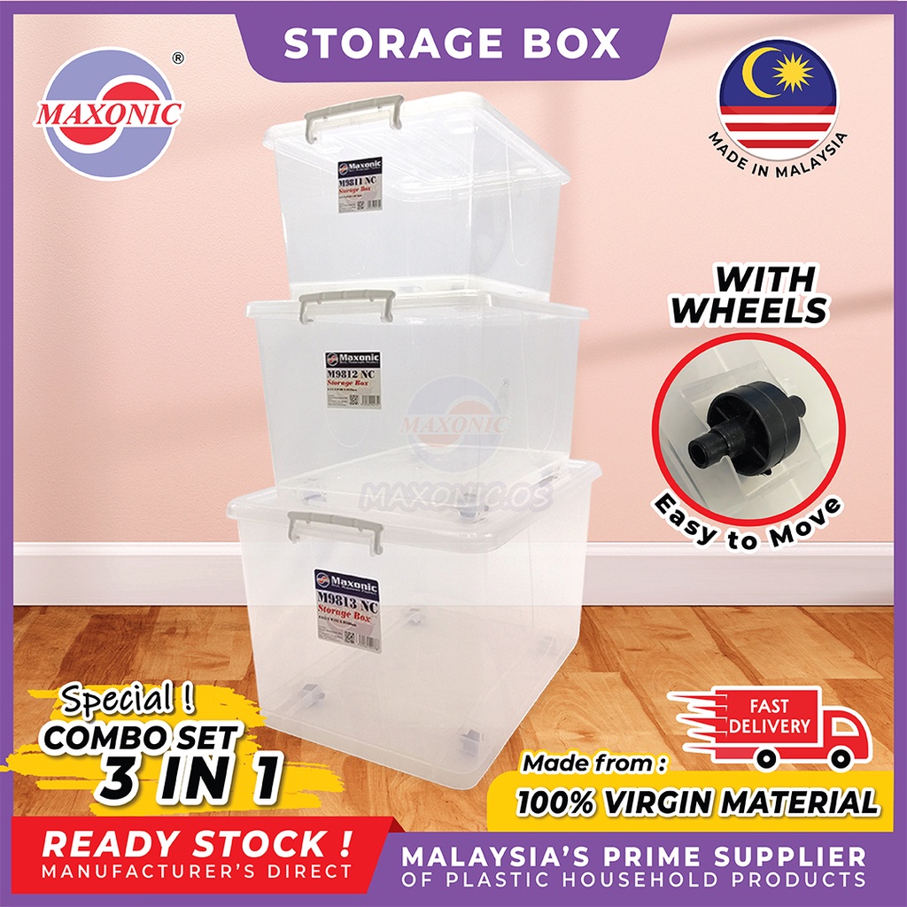 MAXONIC 75L COMBO SET 3 IN 1 MULTIPURPOSE STORAGE BOX | TRANSPARENT BOX ...
