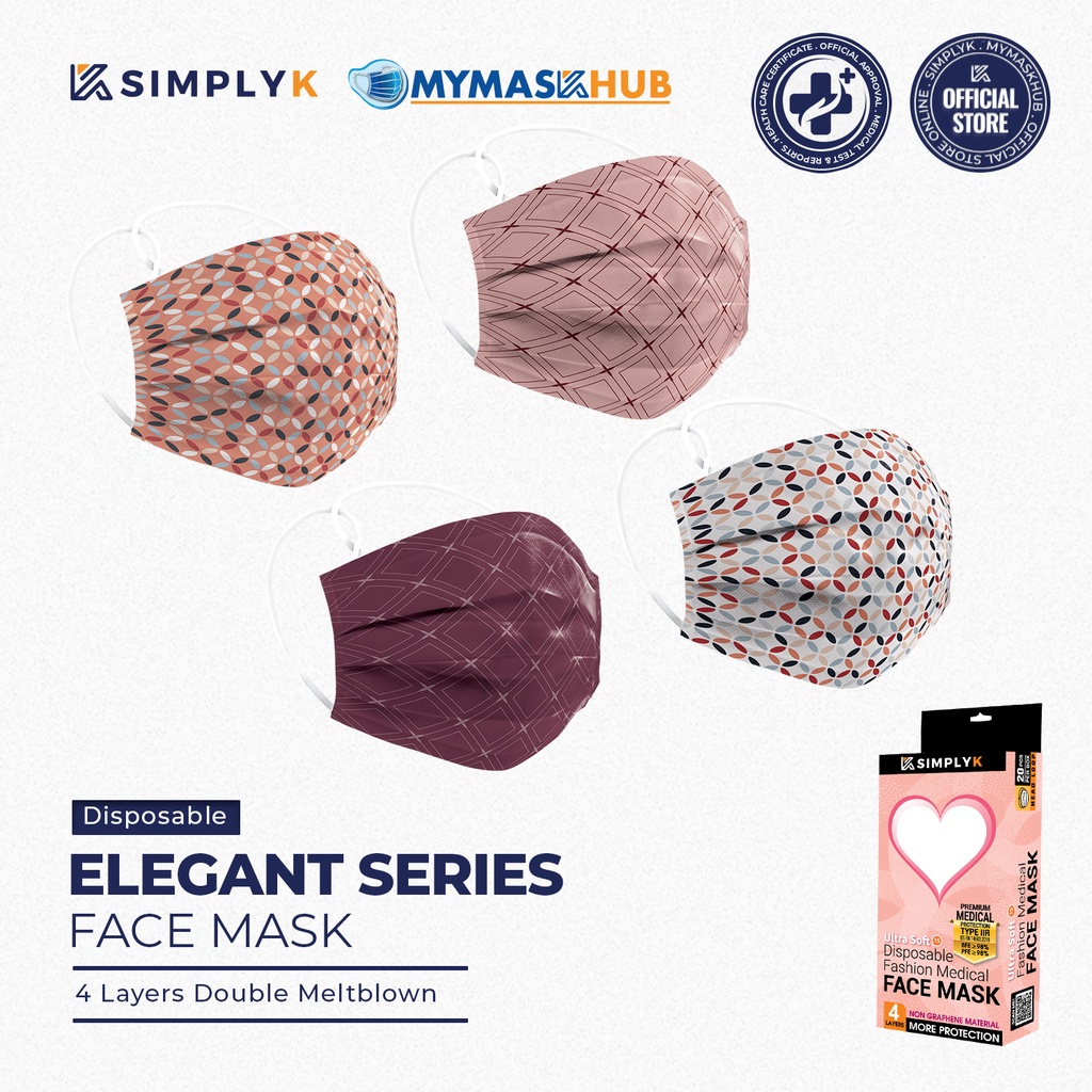 Simply K 4 Ply Premium Medical Face Mask - Elegant Design (20 Pcs/10 ...