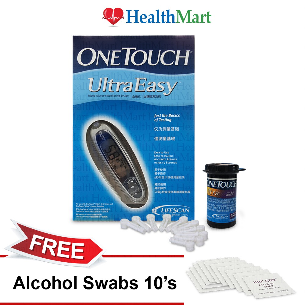 One Touch UltraEasy Blood Glucose kit+25s Strips & 10s Lancets FOC Alco ...