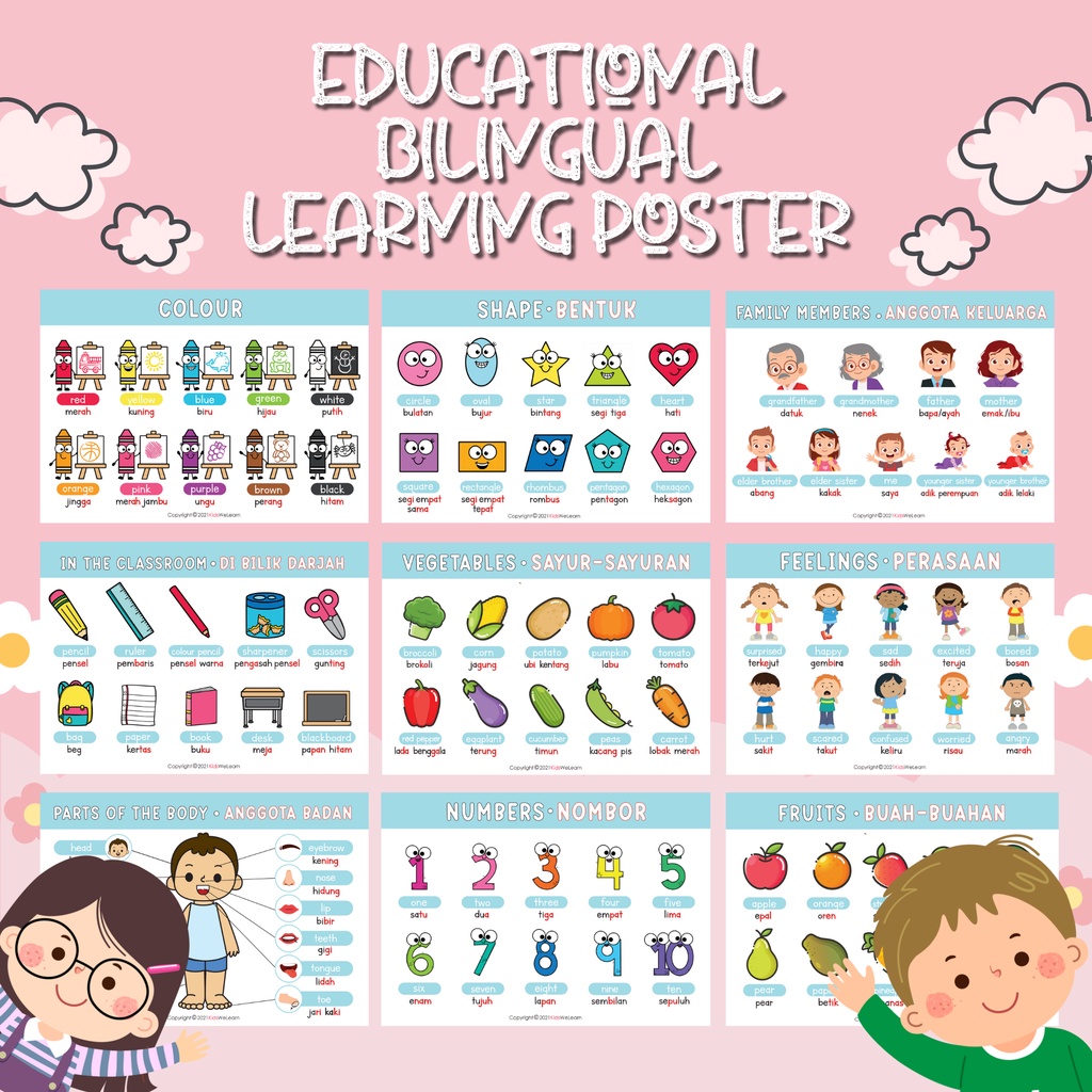 A4 Educational Bilingual Learning Poster English and Bahasa Melayu For ...