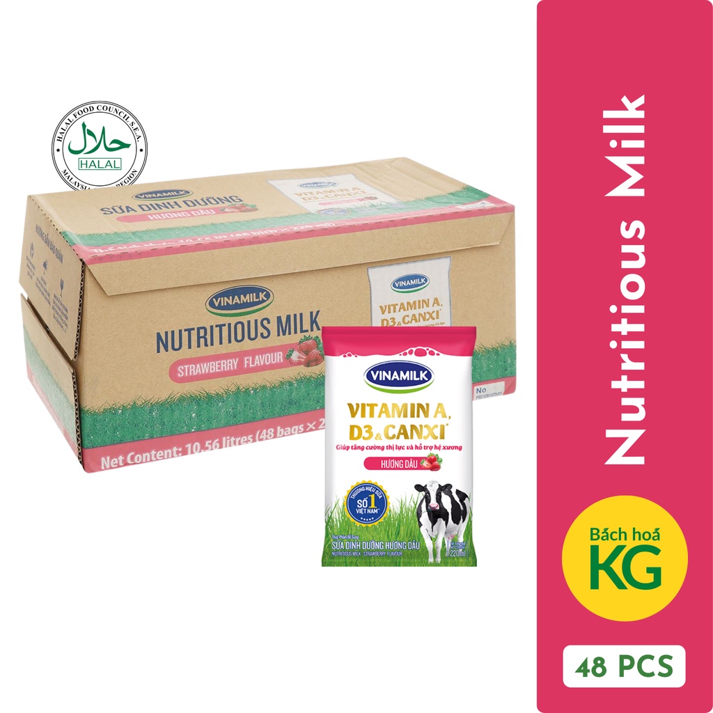 [Code BACHWSALE 5% OFF] Carton of 48 bags of Vinamilk A&D3 strawberry ...