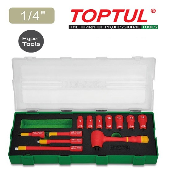 TOPTUL 12 PCS 1/4" DR. VDE 6PT Flank Socket Set (Model: GZA1246 ...