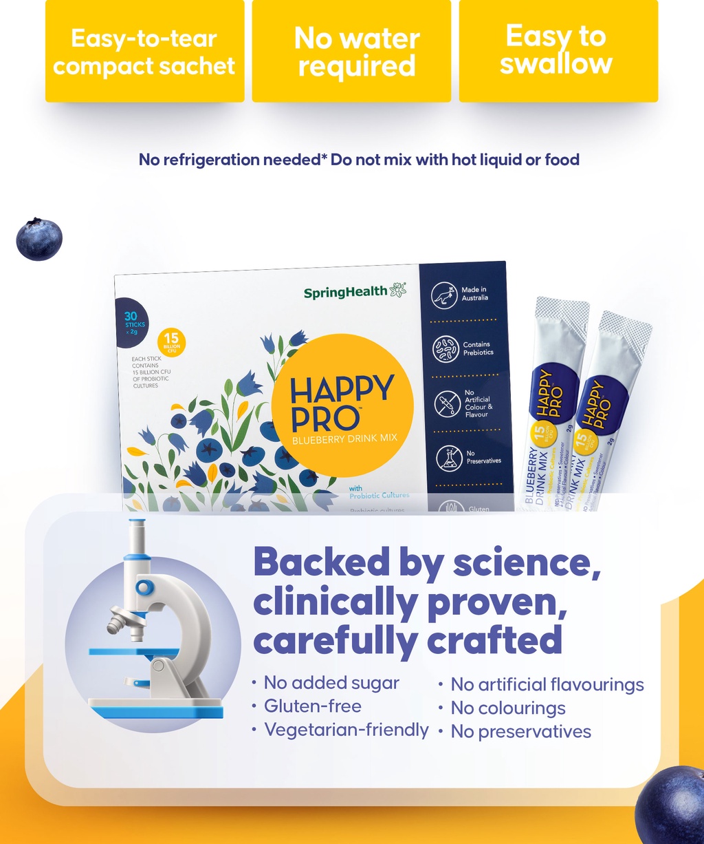 SpringHealth Happy PRO® Blueberry Drink Mix with 15 Billion CFU ...