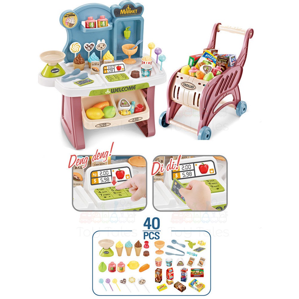 🔥Ready Stock🔥 40pcs Mini Supermarket Toy Pretend Toy Set with Trolley ...