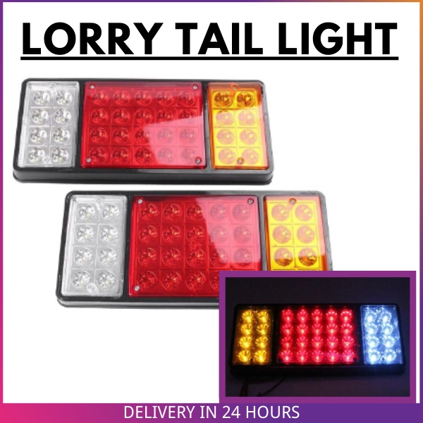 Sepasang 2 Biji Lorry Lampu Belakang LED 24V LED Trailer Stop Rear Tail ...