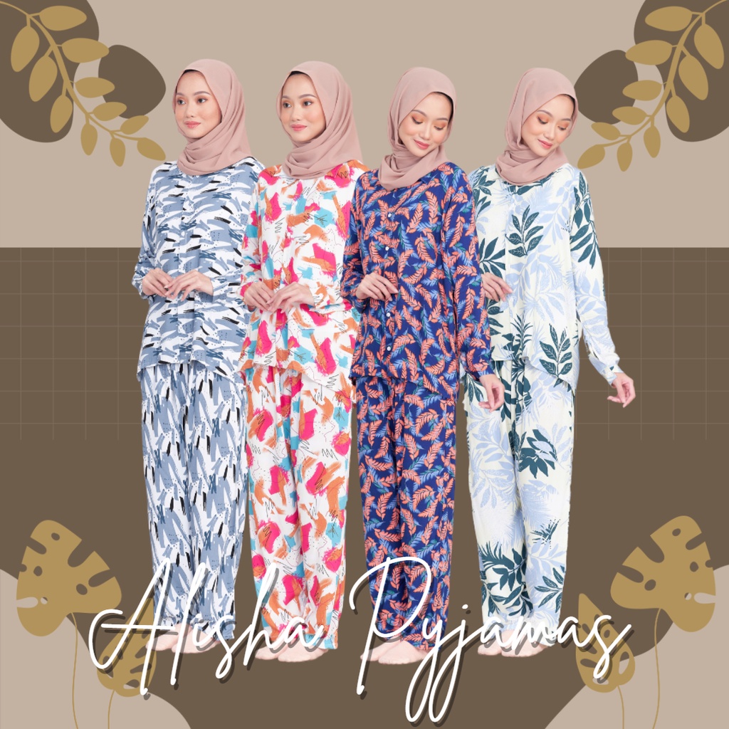 Women Alisha Pyjamas Cotton Rayon Long Sleeve FREE Mask Pajamas Baju ...