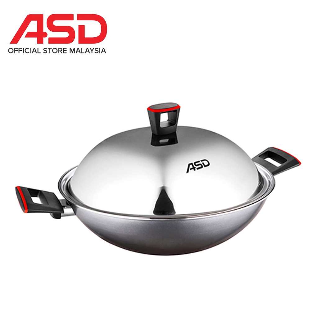 ASD 36cm Non Stick Gusto Red Chef Wok with Stainless Steel Cover ...