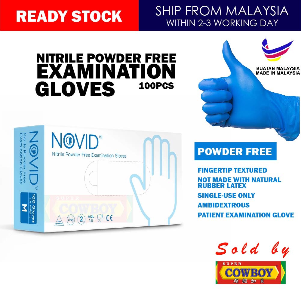(100pcs) Novid Gloves Nitrile Powder-Free Examination / Sarung tangan ...