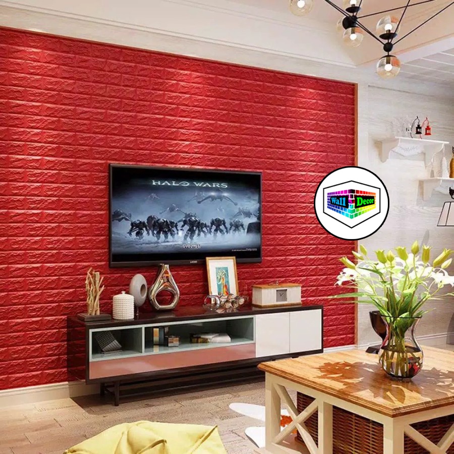 MERAH Wd Wallpaper 3D Foam Sticker Red Premium Wall Paper 3MM Thick ...