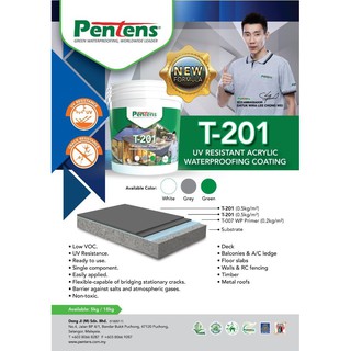 20KG PENTENS T200 / 18KG T201 UV Resistant Acrylic Waterproofing Coating (Paint Cat Waterproof ...