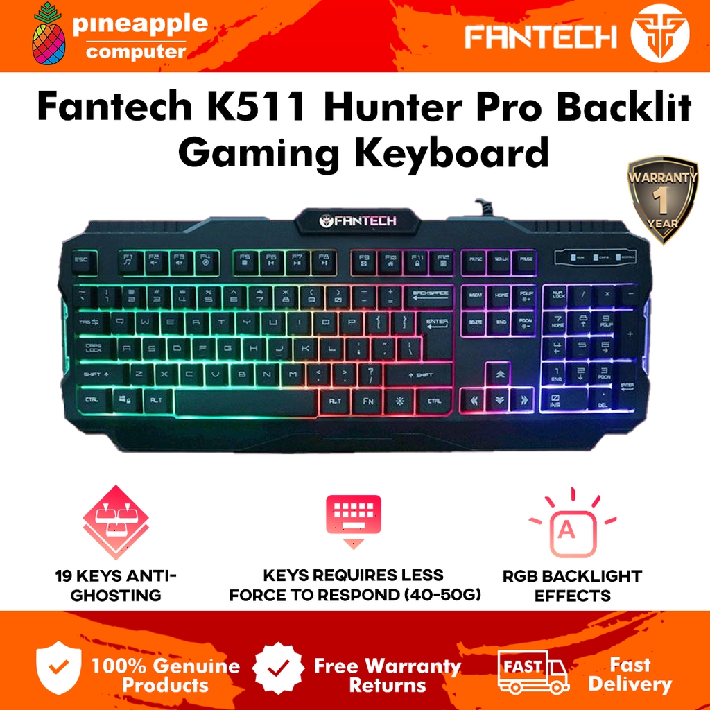 Fantech Hunter Pro K511 Rainbow Backlit Pro Gaming Keyboard | Shopee ...