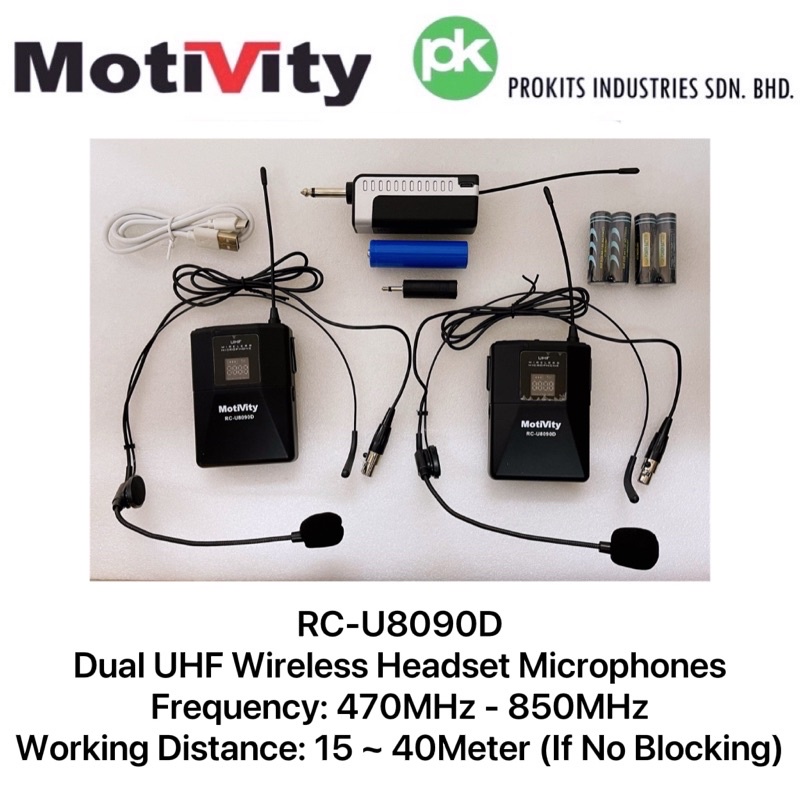 Motivity RC-U8090D UHF Wireless Headset Microphone Include 5V Adapter ...