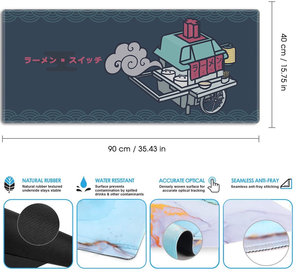 Ramen Sushi Mouse Pad Extended Mousepad Large Gaming Mouse pad Stitched ...