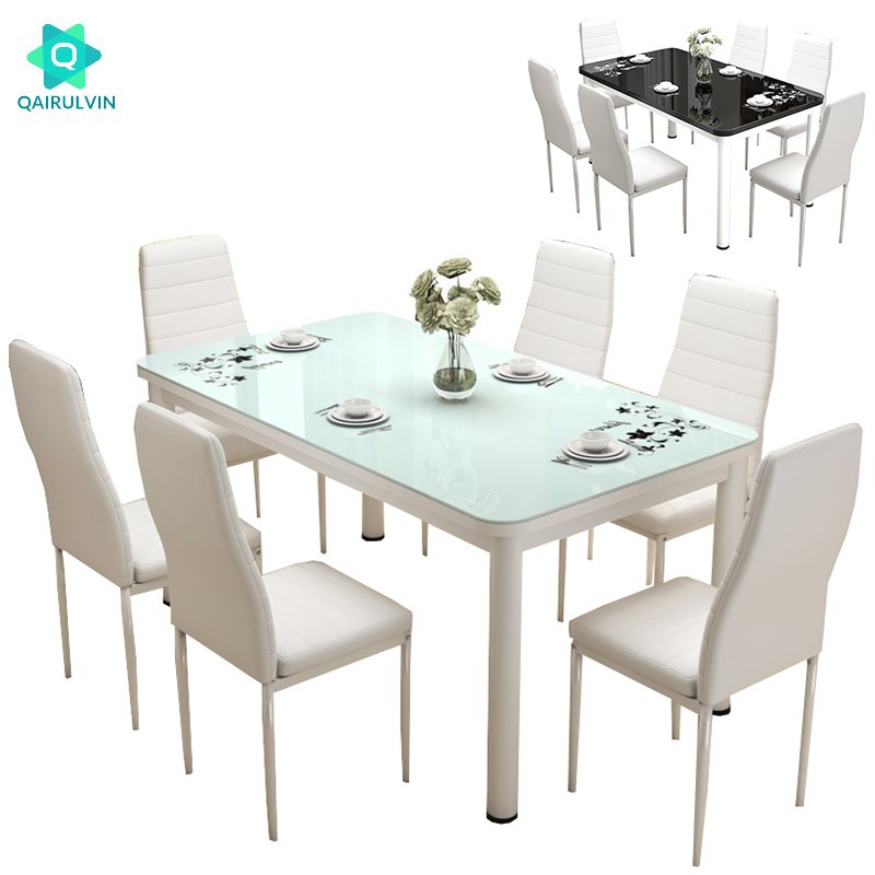 JADEN Simple Modern Rectangle Tempered Glass Top Dining Table Set With ... JADEN Simple Modern Rectangle Tempered Glass Top Dining Table Set With ...